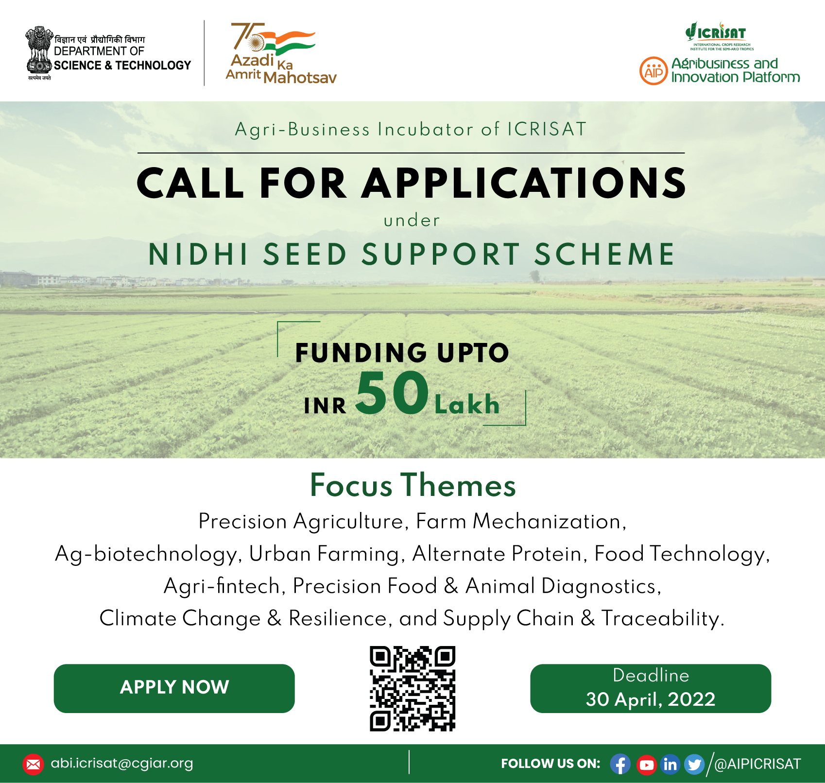 ICRISAT Calls for Applications from AgTech Startups under NIDHI-SSS