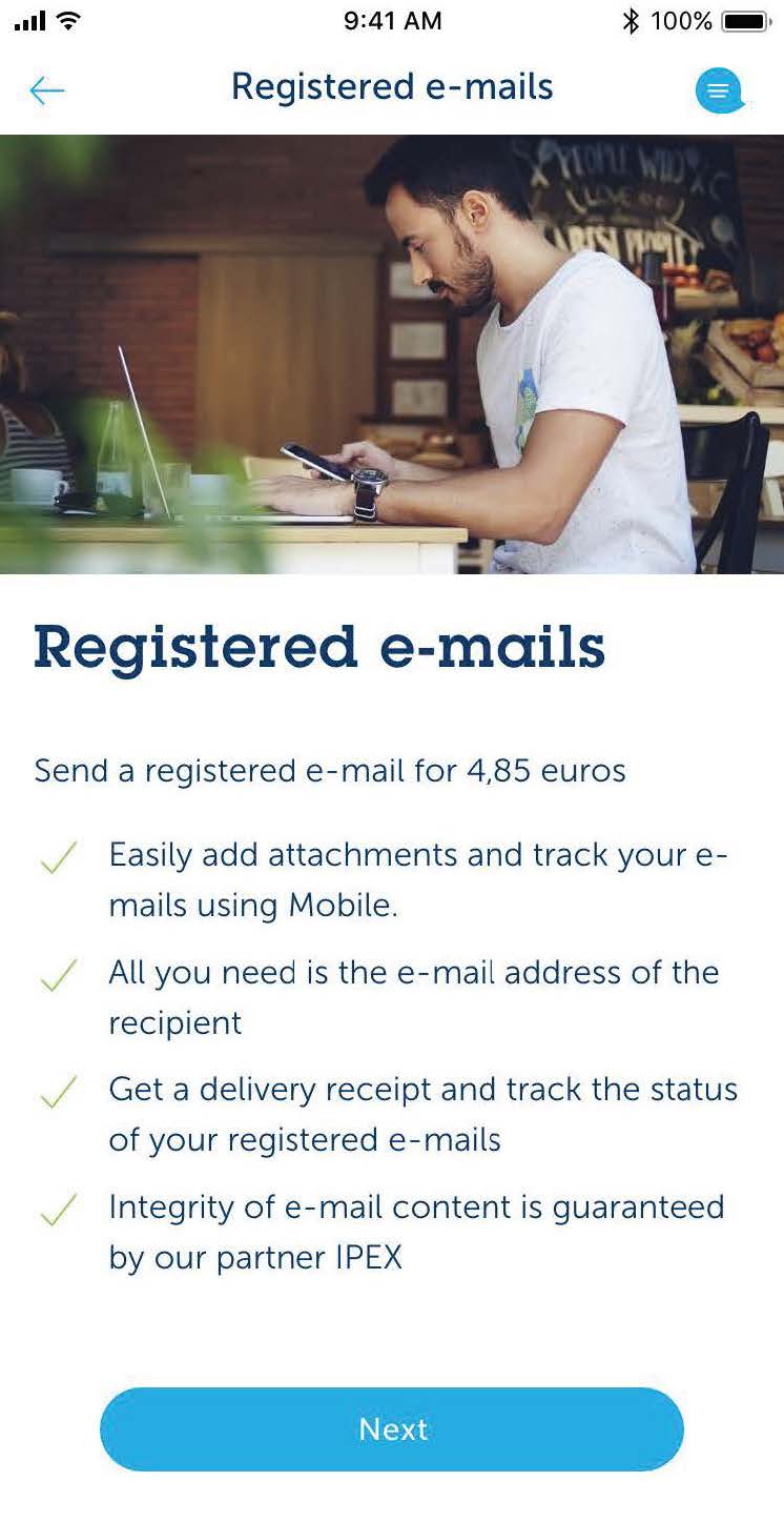 Sending a registered e-mail directly from KBC/CBC Mobile is a fact