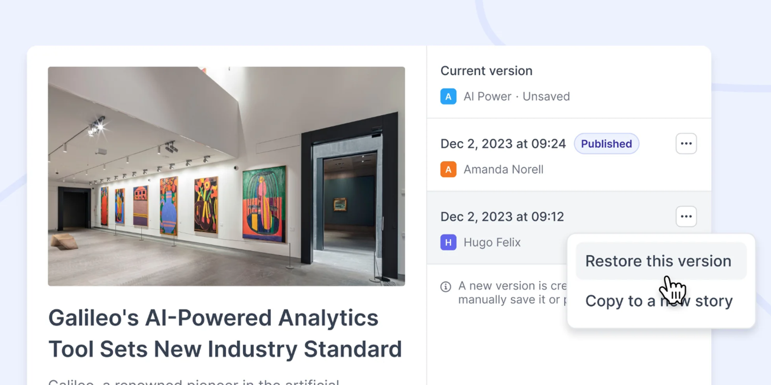 Story version history | Help Section