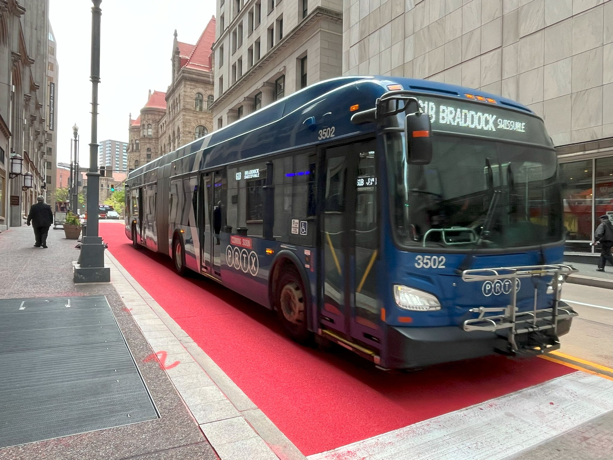 Red bus lanes have been installed downtown