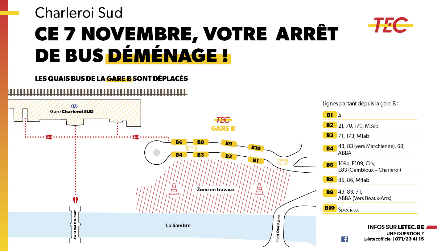 Charleroi Sud I Déplacement des quais de la gare des bus B