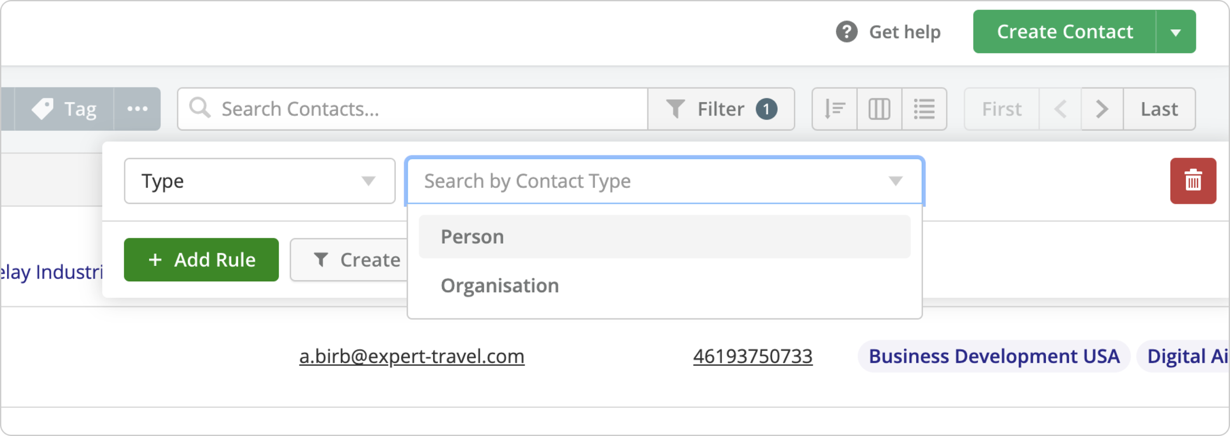 Contact types: 'Person' and 'Organizations' | Help Section