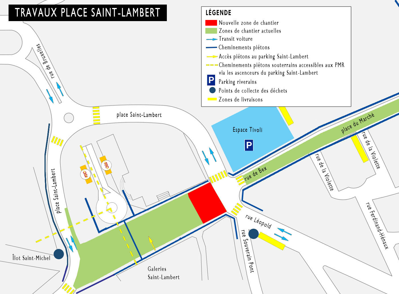 Tram de Liège : Travaux de plateforme place Saint-Lambert
