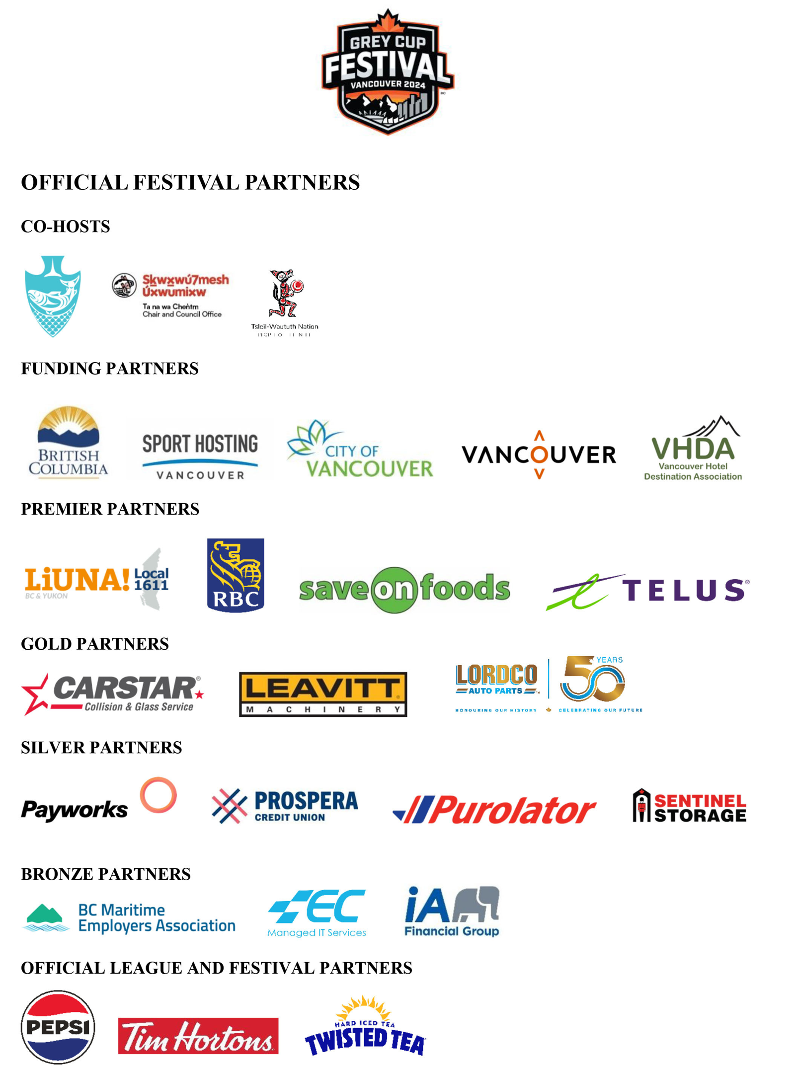 2024 GREY CUP FESTIVAL UNVEILS ALL-STAR LINEUP OF OFFICIAL FESTIVAL PARTNERS