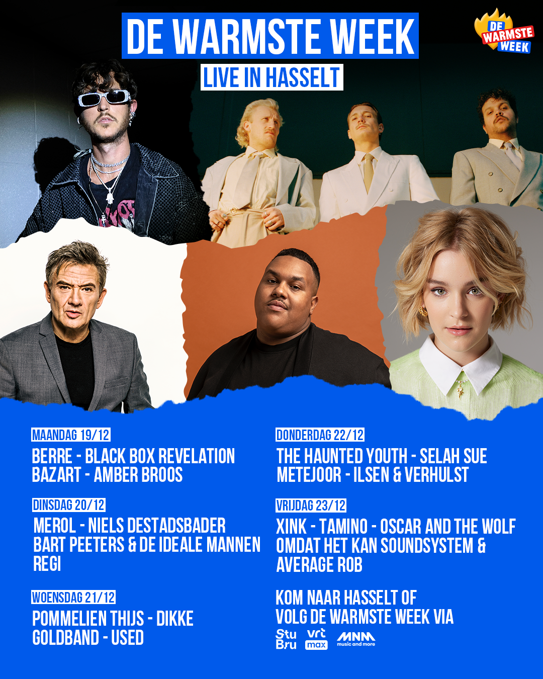 Fien, Kawtar, Eva en Sander presenteren De Warmste Week